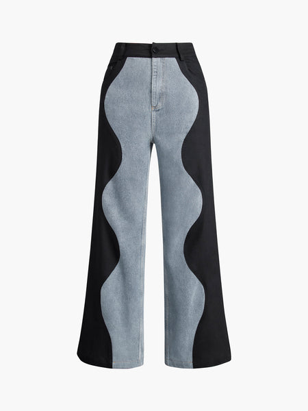 Wavy Patchwork Wide Leg Jeans – Chicwild